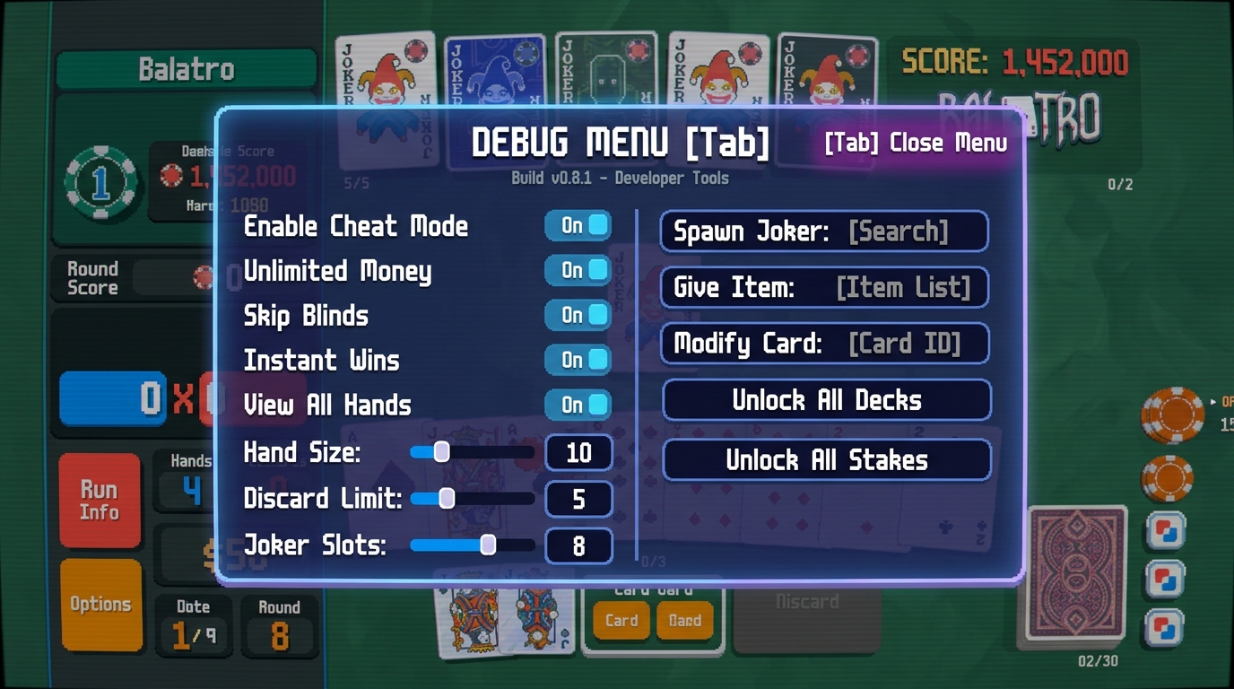 All Balatro Cheats & Developer Debug Menu Guide — GamesRead.com